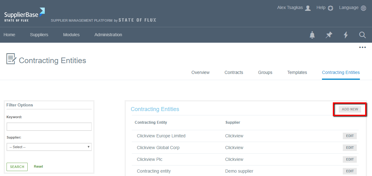 Managing Contracting Entities – SupplierBase
