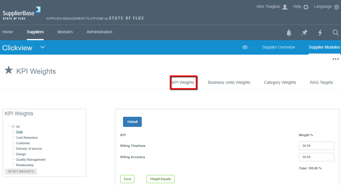 KPI weights – SupplierBase
