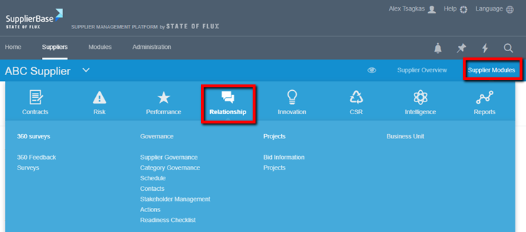 How to navigate to the Relationship module – SupplierBase