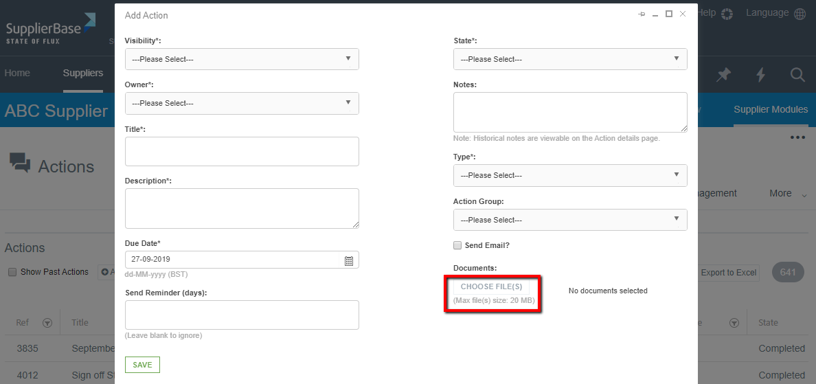 Upload files to an action – SupplierBase