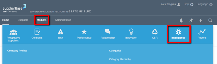 How to navigate to the Intelligence module – SupplierBase