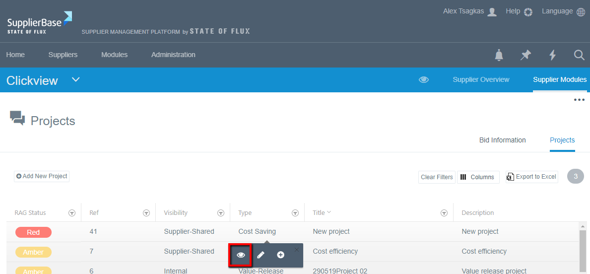 How to view notes and actions of a project – SupplierBase