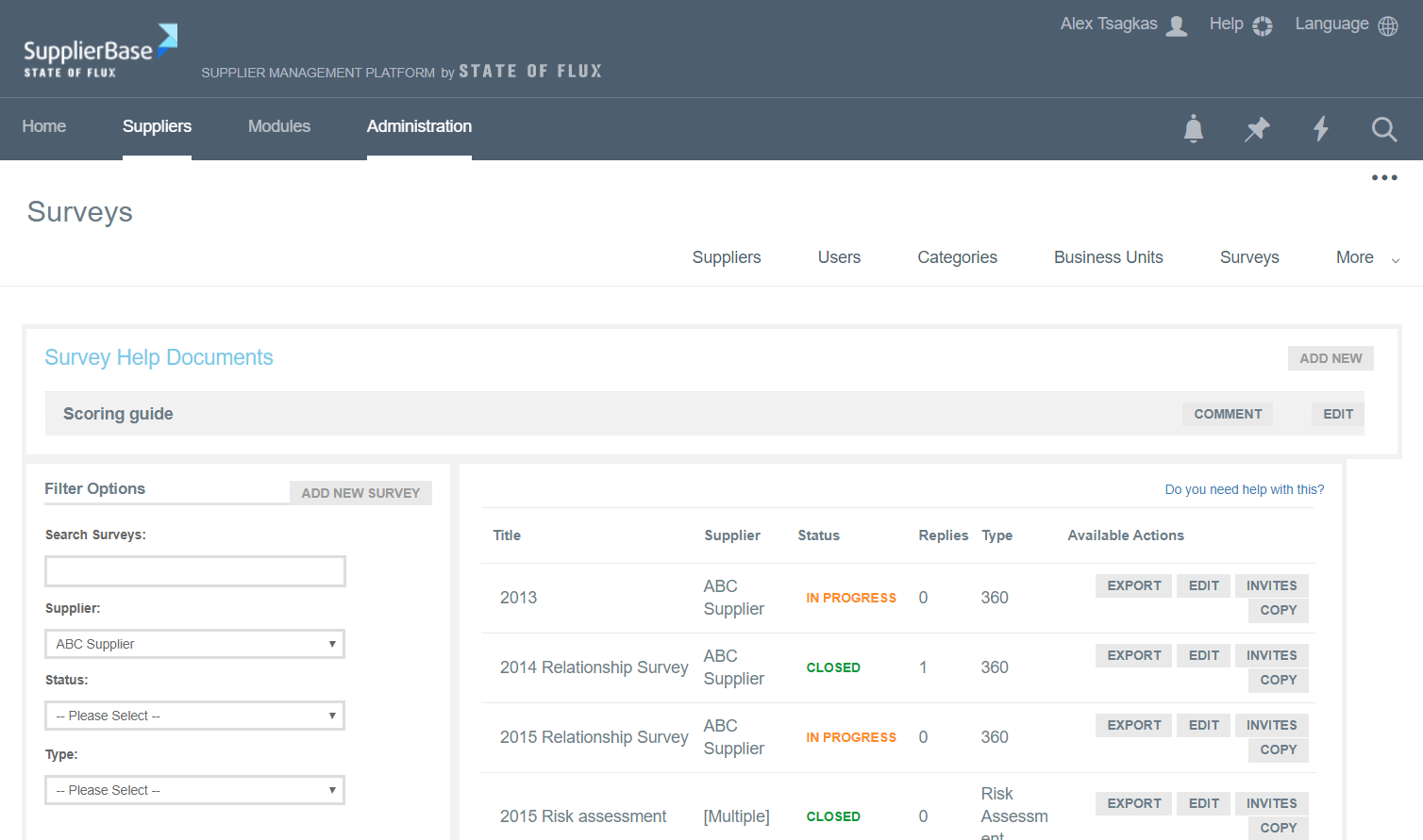 How to navigate to the surveys page – SupplierBase