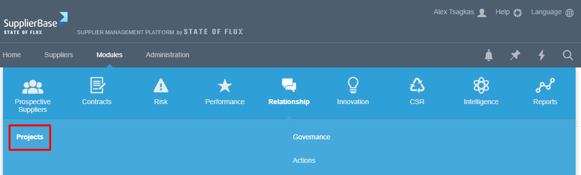 Overview of Projects feature – SupplierBase