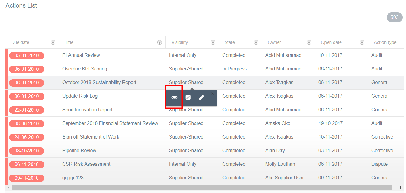 How to view changes to an action – SupplierBase